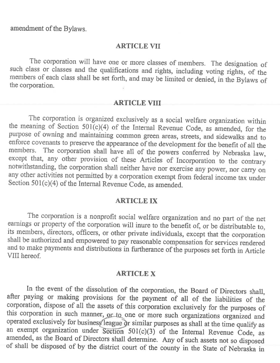 Articles of Incorporation – Devils Nest Development Nebraska